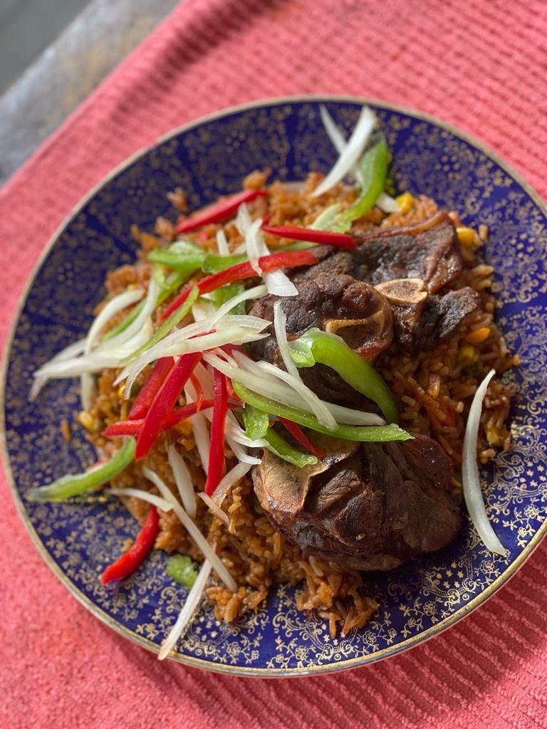 Assorted Jollof Rice (Gizzards, Vegetables) Fish /Chicken & Lamb Steak ...
